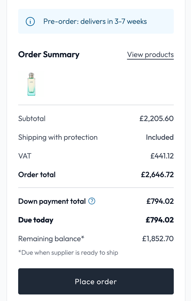 How do down payments work for pre-orders?